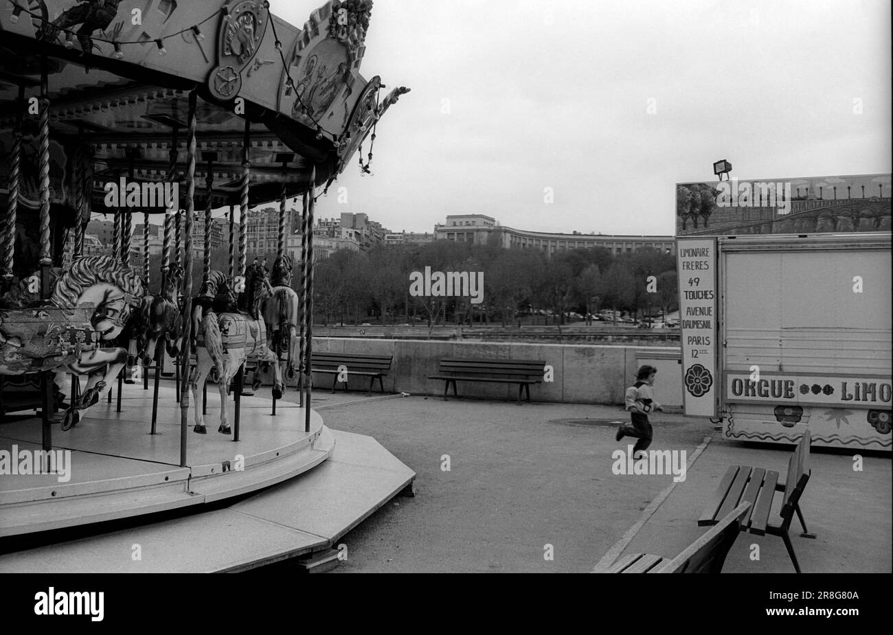 France, Paris, 24.03.1990, carousel, horses, child Stock Photo - Alamy