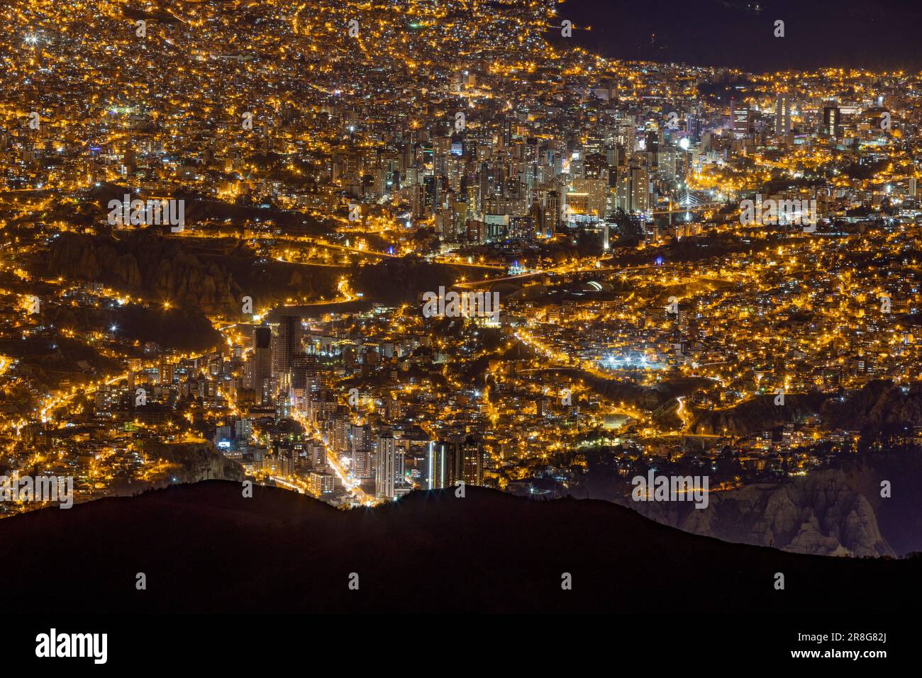City lights of La Paz and El Alto, highest capital and vibrant city ...