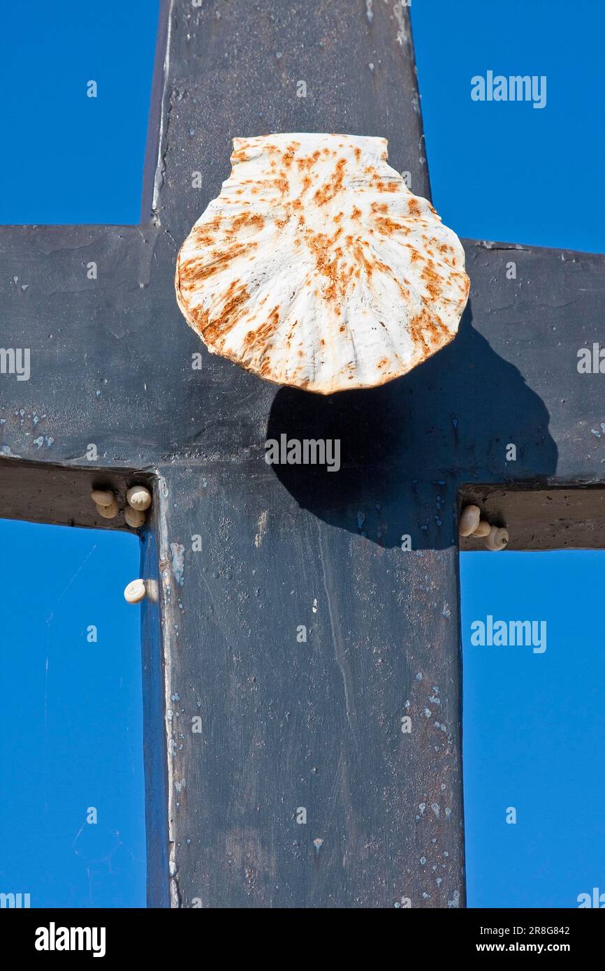 Cross with scallop shell, Navarre region, Basque Country, Spain Stock ...