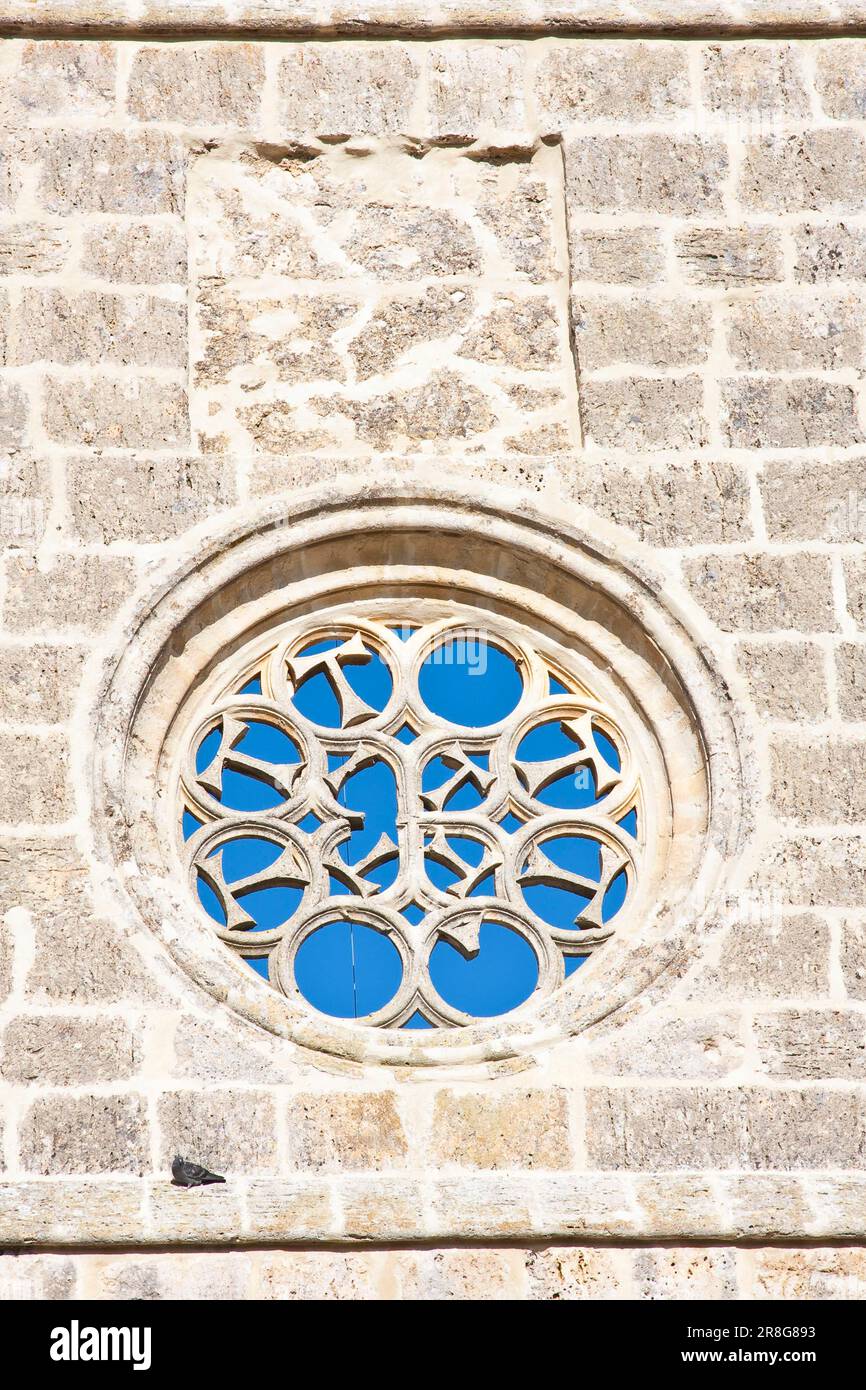 Rose window with dew crosses in the ruined church of the Order of St ...
