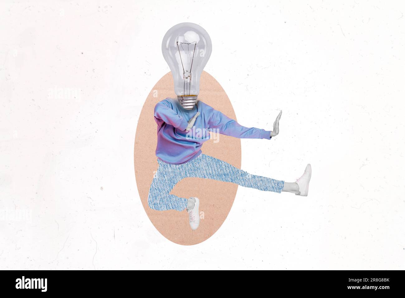 Collage portrait of jumping person leg kick fight huge light bulb ...