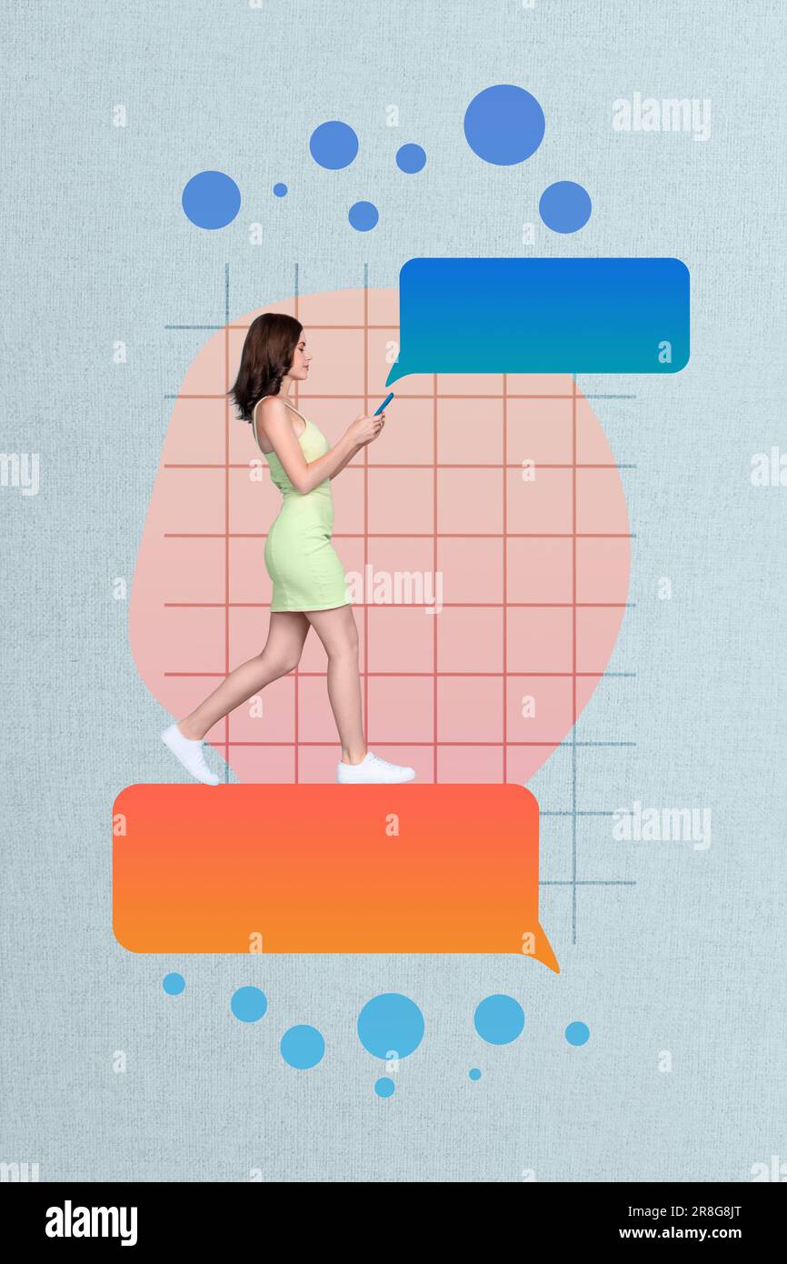 Photo cartoon comics sketch collage picture of smiling lady chatting ...