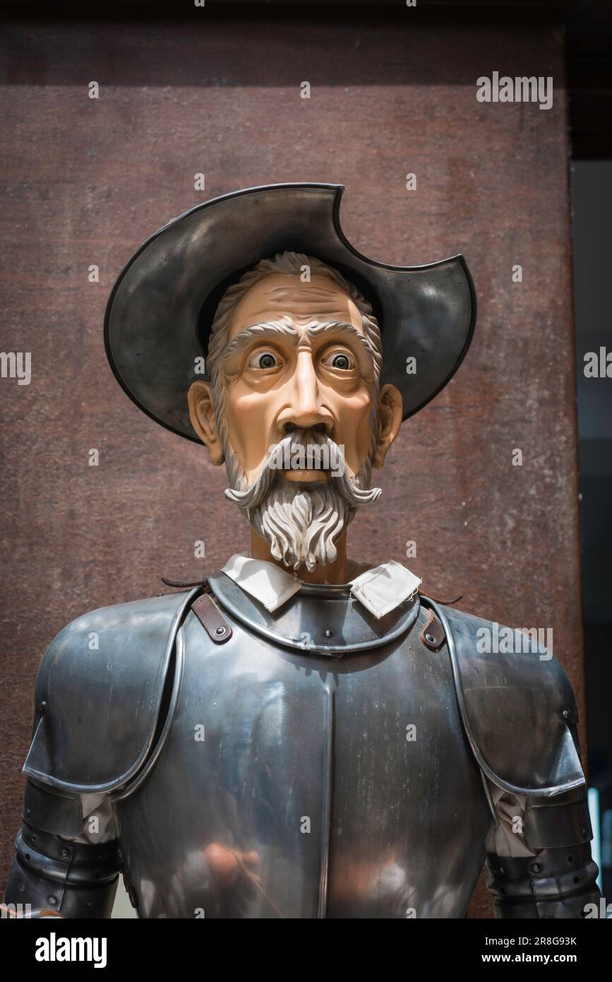 Don Quixote, view of the head and shoulders of a life-size sculpture of Don Quixote sited in the ...