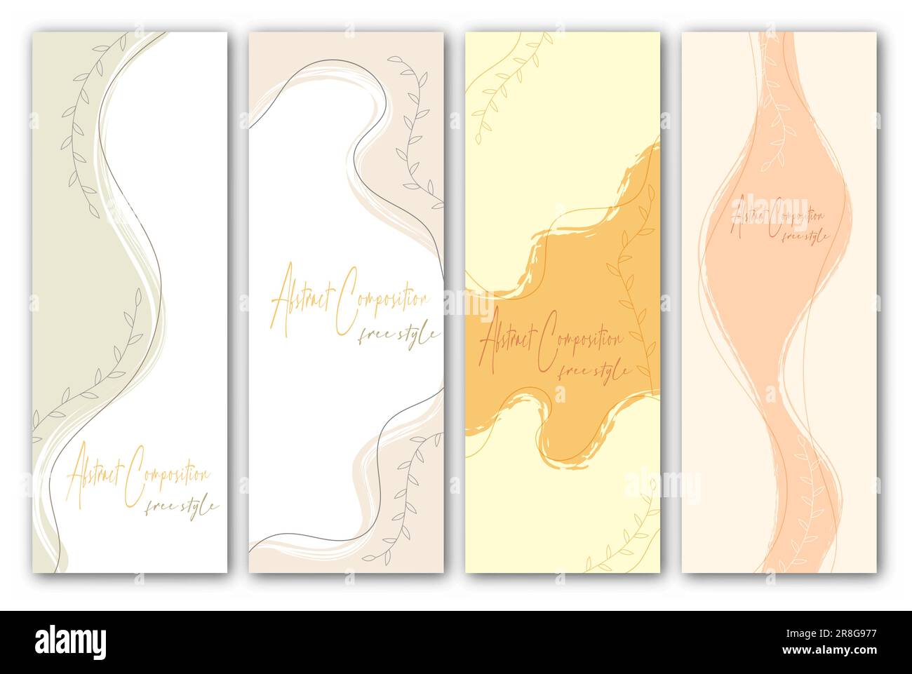 Handmade background layout with arbitrary shapes, plant elements and ...