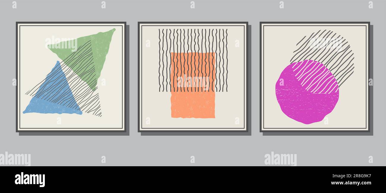 A set of posters or paintings in a minimalist style. The composition of ...