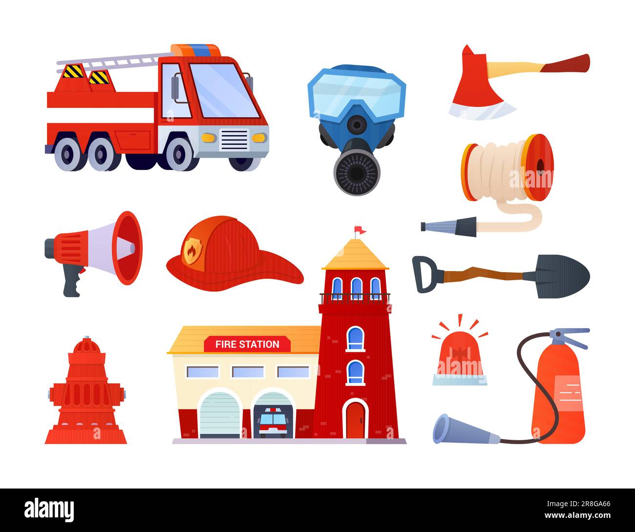 Firefighter kit to put out a fire - flat design style objects set Stock ... Firefighter kit to put out a fire - flat design style objects set Stock ...
