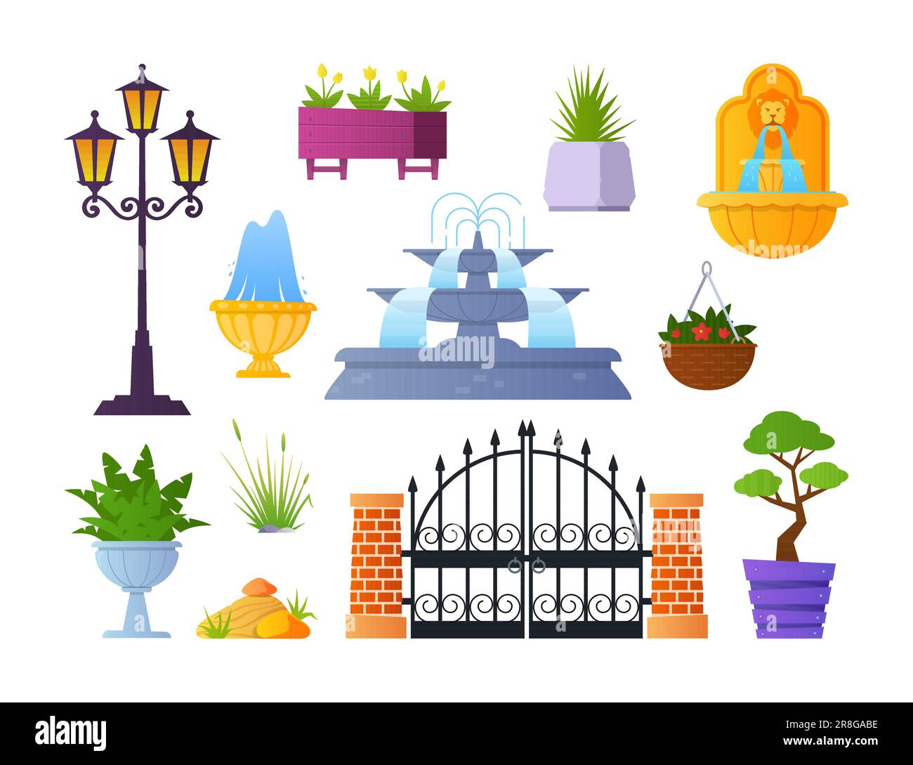 Elements Of Urban Architecture Flat Design Style Objects Set Stock