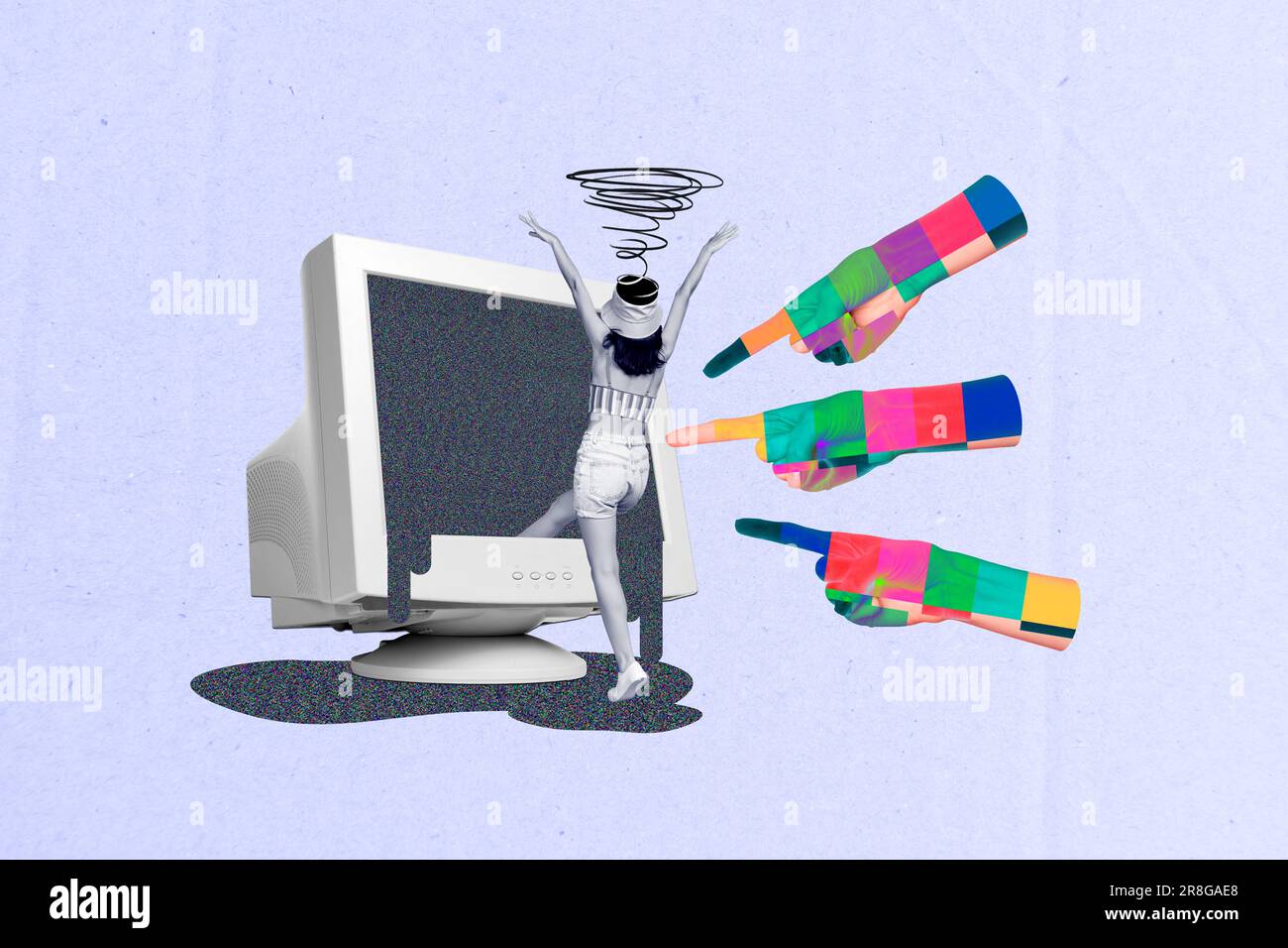 Collage of funny girl direct fingers addicted hypnotized psychedelic ...