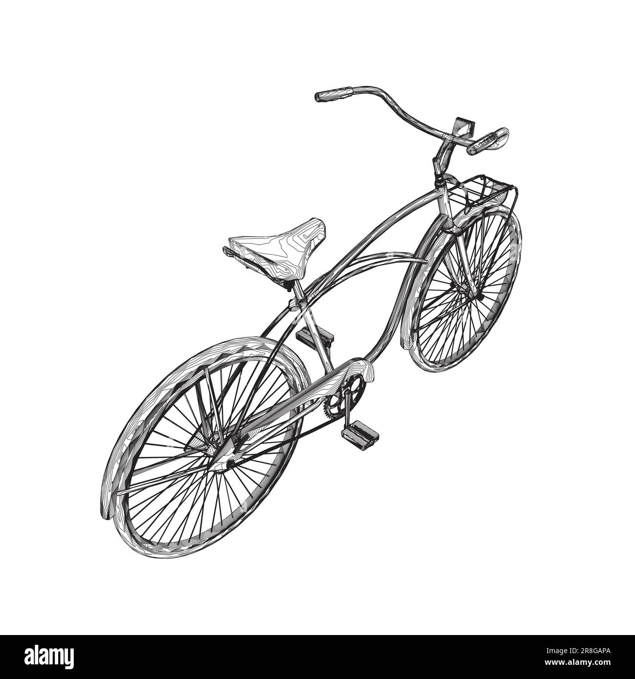Outline vintage bicycle, vector. Black and white retro bicycle. 3D ...