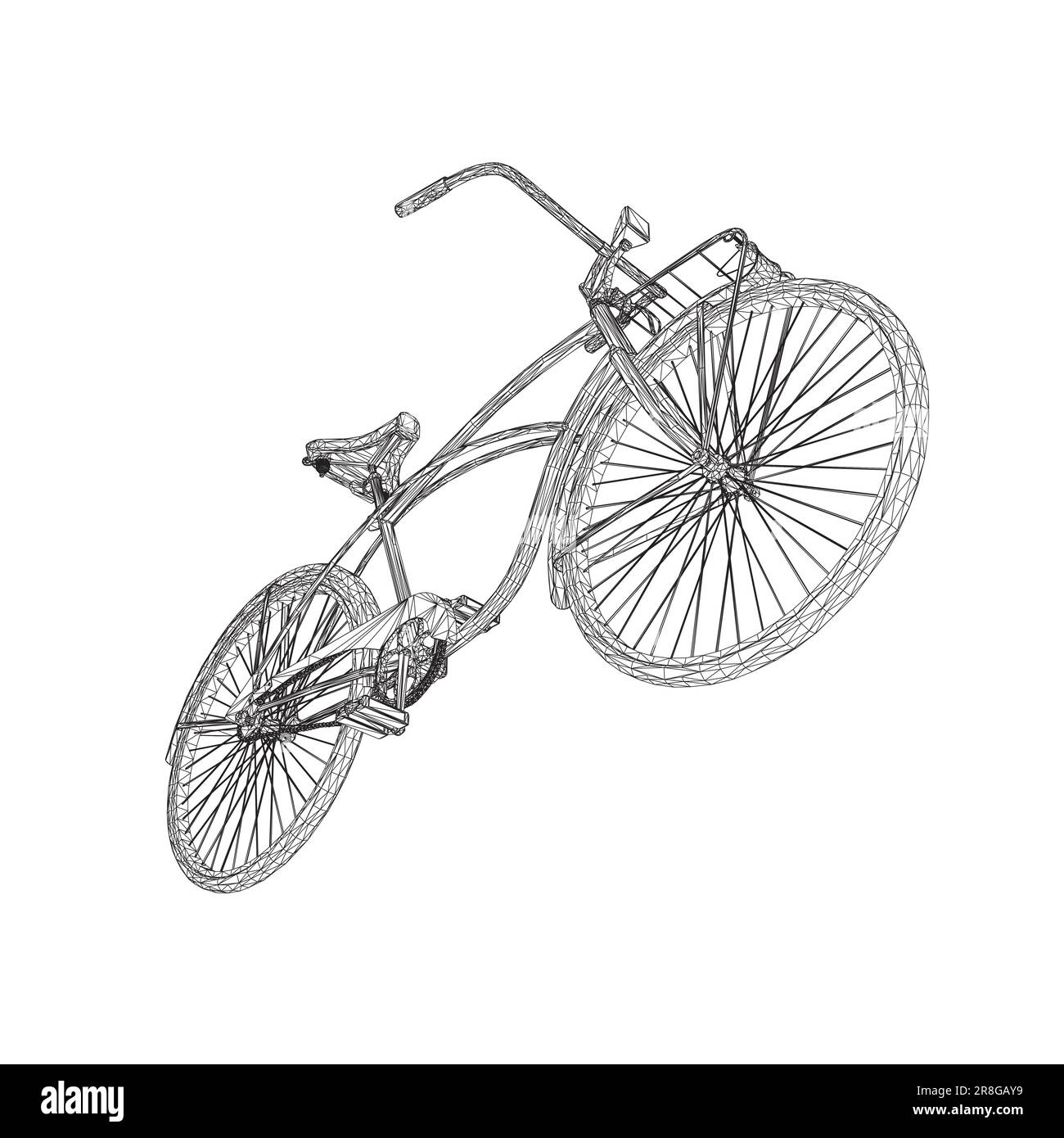 Wireframe vintage bicycle, vector. Black and white retro bicycle. 3D ...