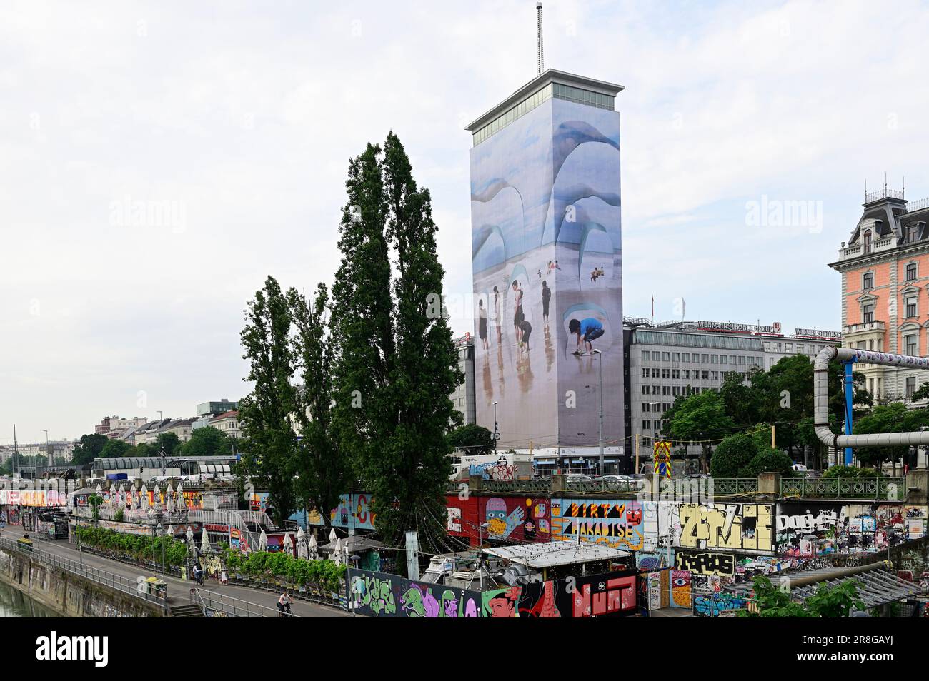 Vienna, Austria. The ring tower wrapping by artist Vanja Bućan of the ...