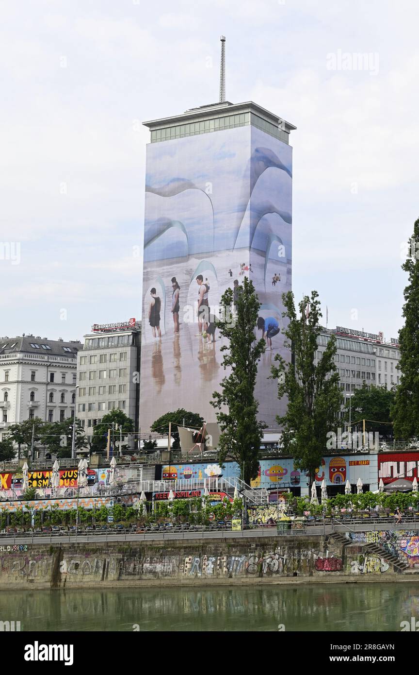 Vienna, Austria. The ring tower wrapping by artist Vanja Bućan of the ...