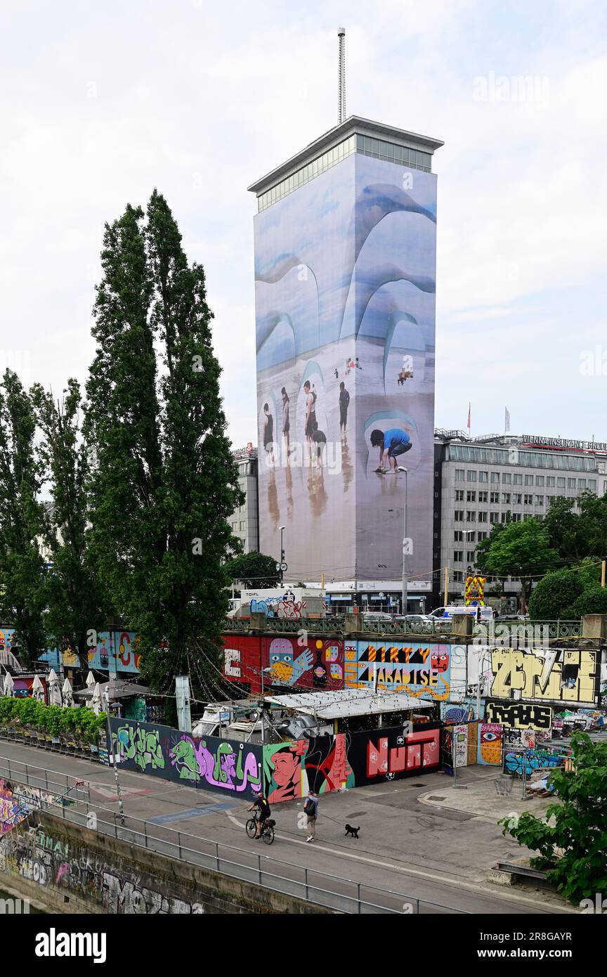 Vienna, Austria. The ring tower wrapping by artist Vanja Bućan of the ...