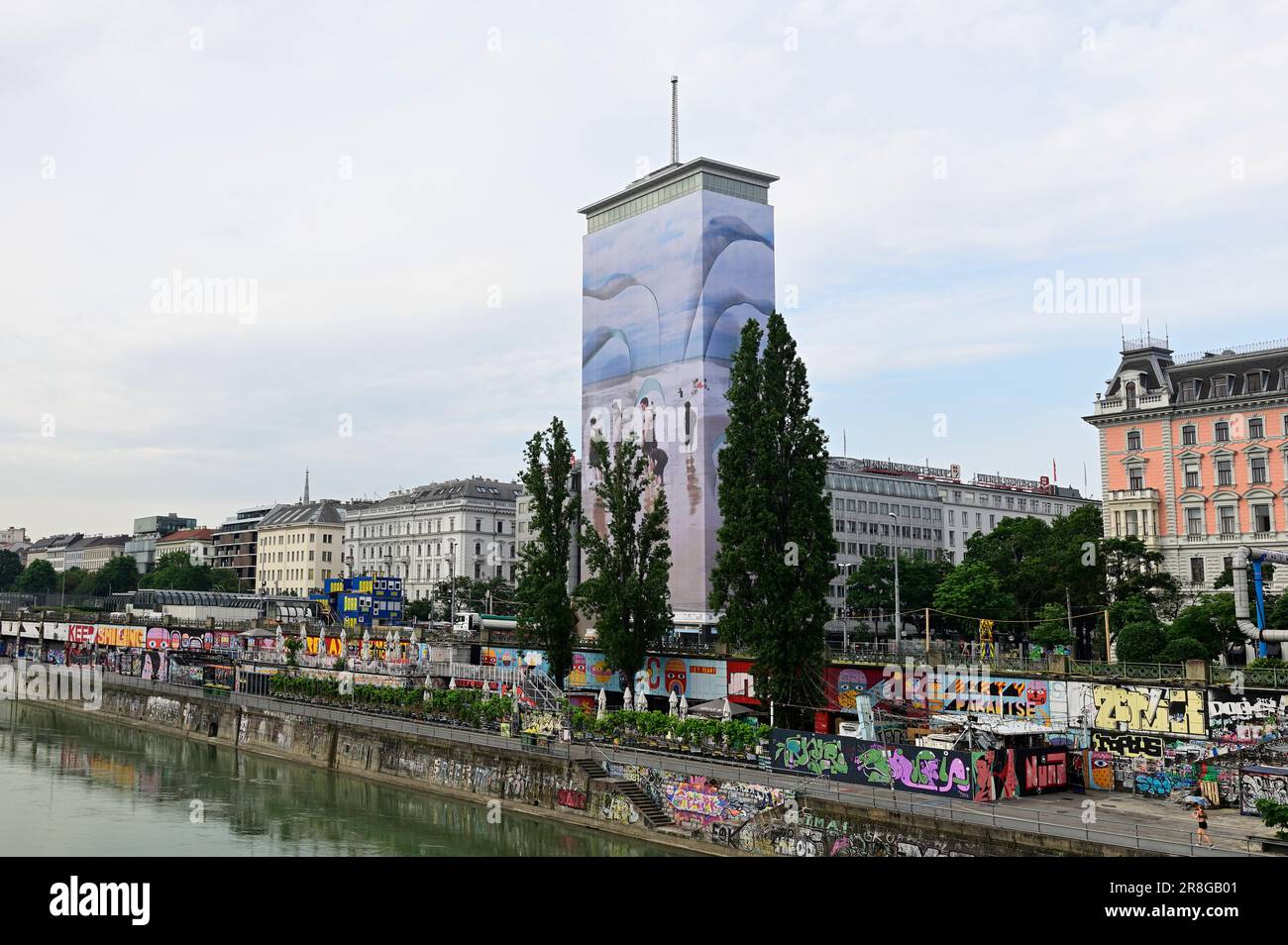 Vienna, Austria. The ring tower wrapping by artist Vanja Bućan of the ...