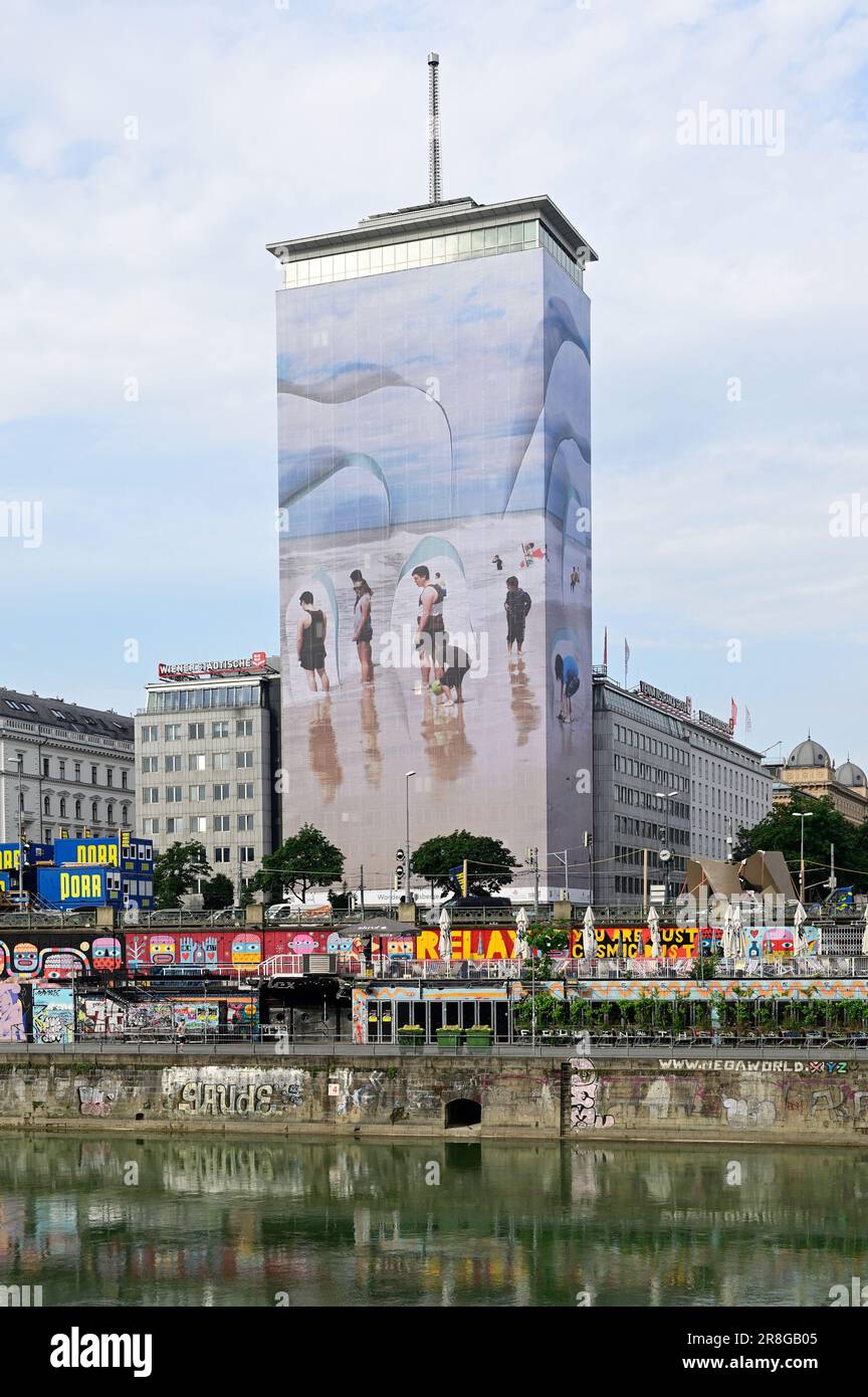 Vienna, Austria. The ring tower wrapping by artist Vanja Bućan of the ...