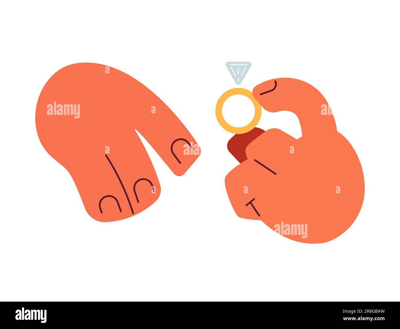 Partner putting engagement ring on finger semi flat colorful vector hands Stock Vector Image ...