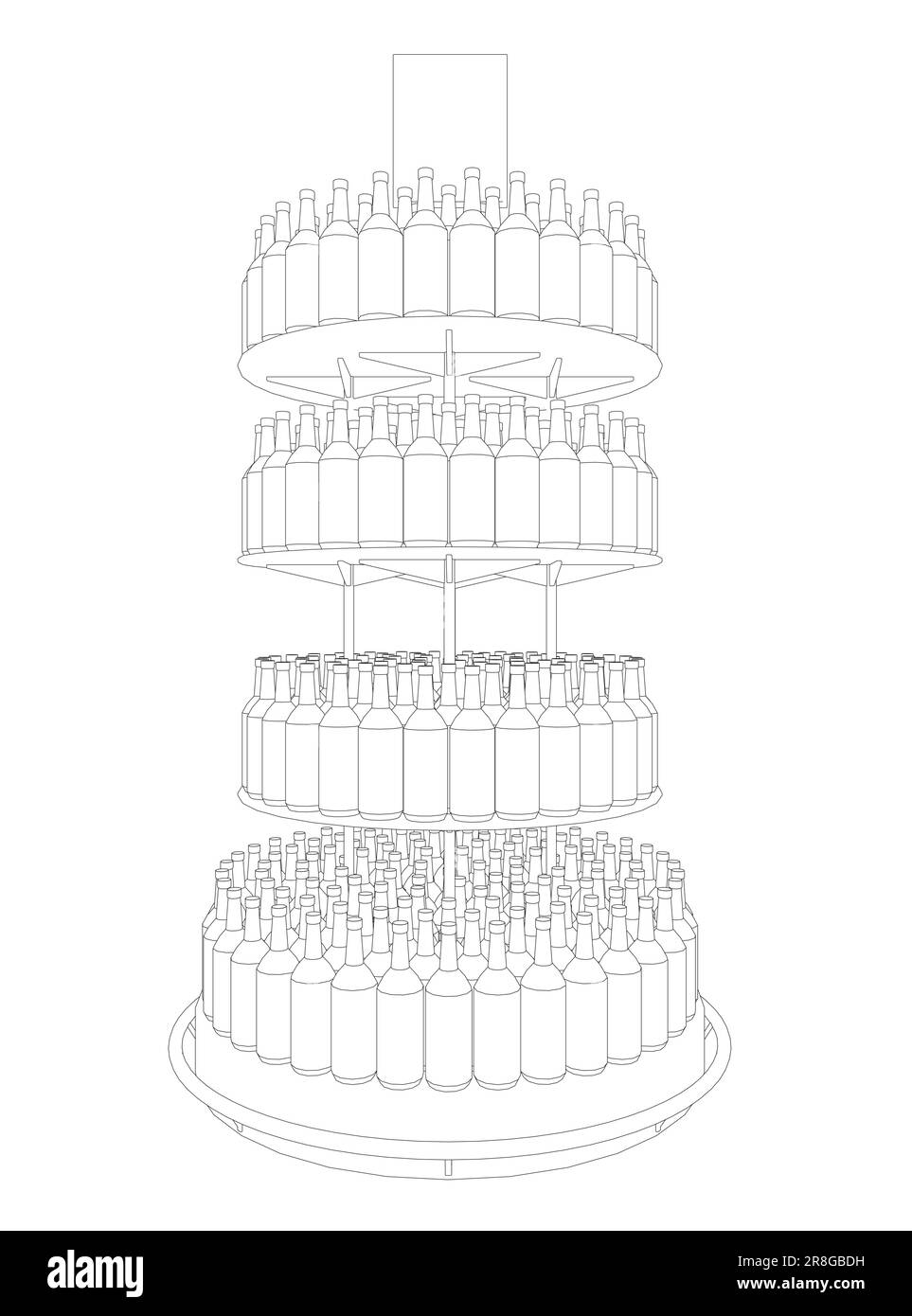 Outline Wine bottles stacked on wooden racks. Vector illustration ...