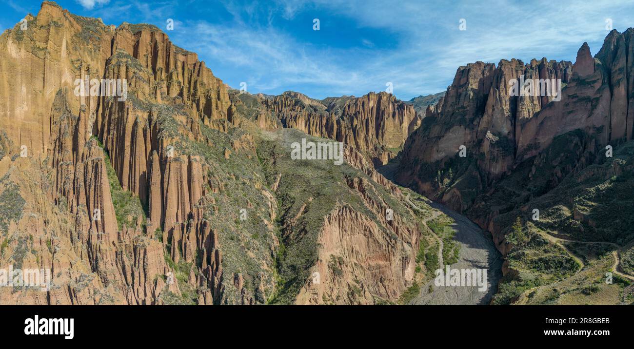 Aerial view of the beautiful Palca Canyon, a natural sight in the ...
