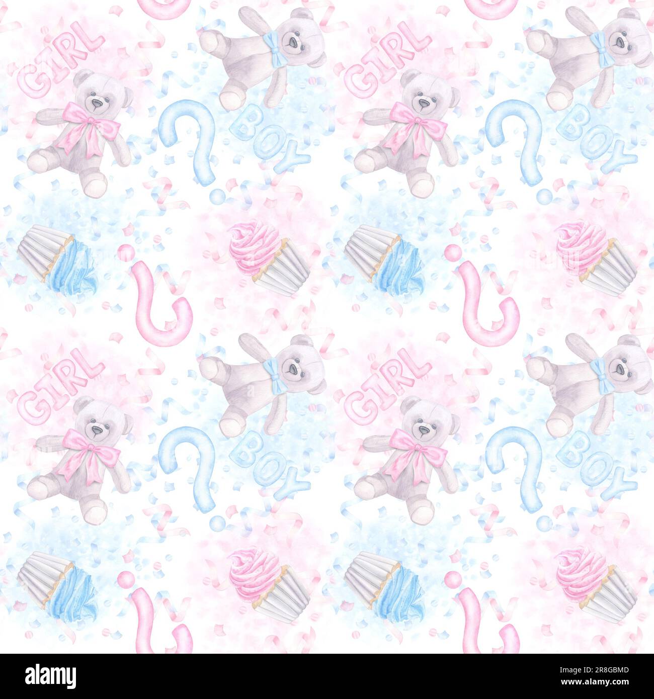 Blue pink seamless pattern boy girl. Hand drawn watercolor illustration ...