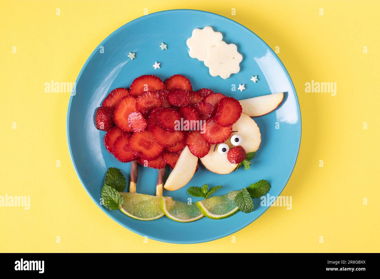 Fun food idea for kids - sheep animal with strawberry, apple and lime ...