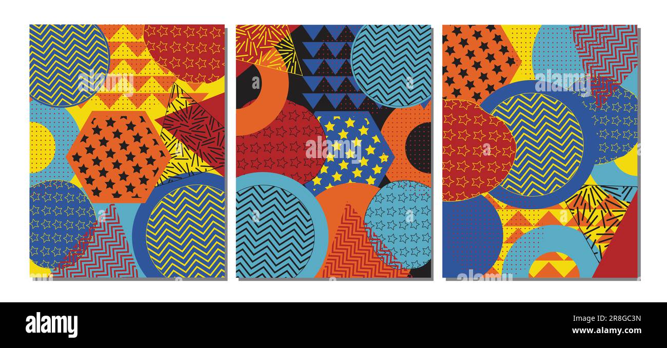 Neo Memphis poster collection. Abstract bold geometric shapes star ...