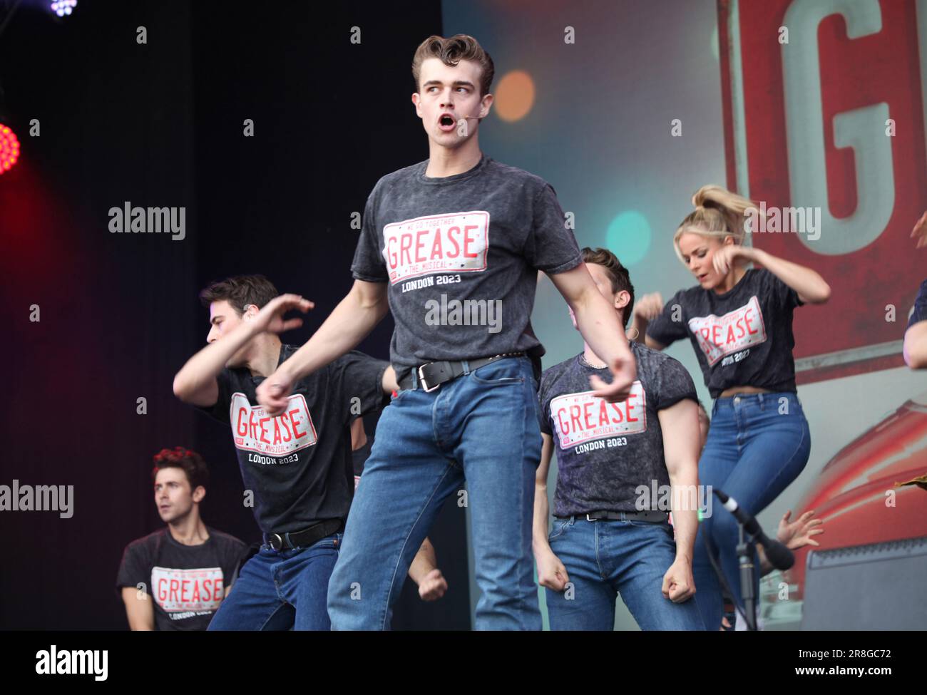 London, UK. Solomon Davy in a performance of Grease the Musical at West ...
