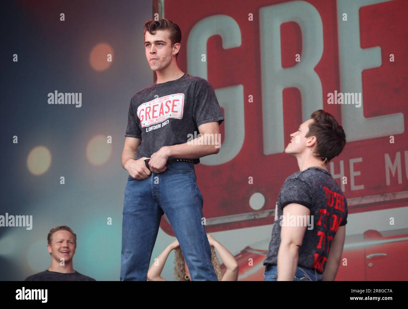 London, UK. Solomon Davy in a performance of Grease the Musical at West ...