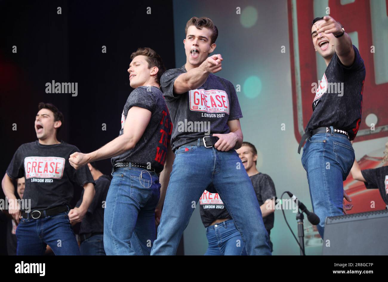 London, UK. Solomon Davy in a performance of Grease the Musical at West ...
