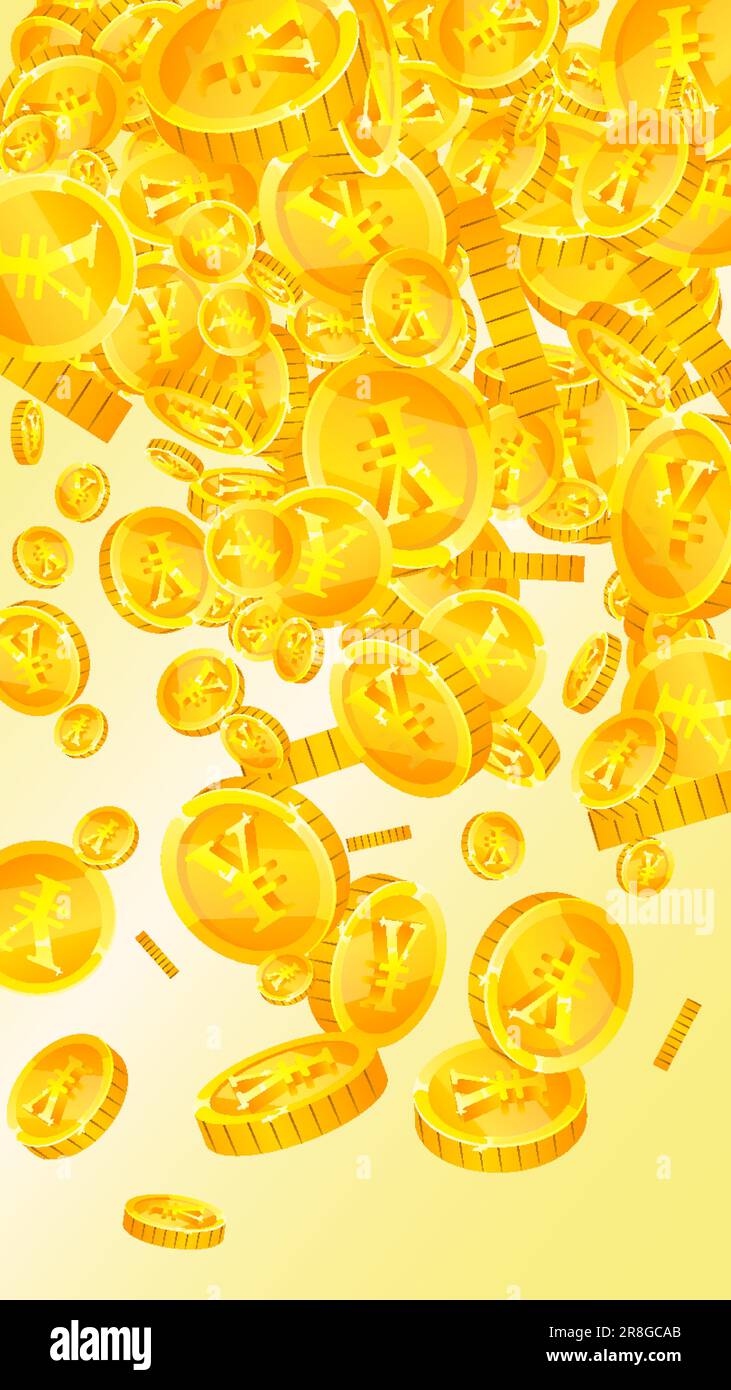 Chinese yuan coins falling. Scattered gold CNY coins. China money ...