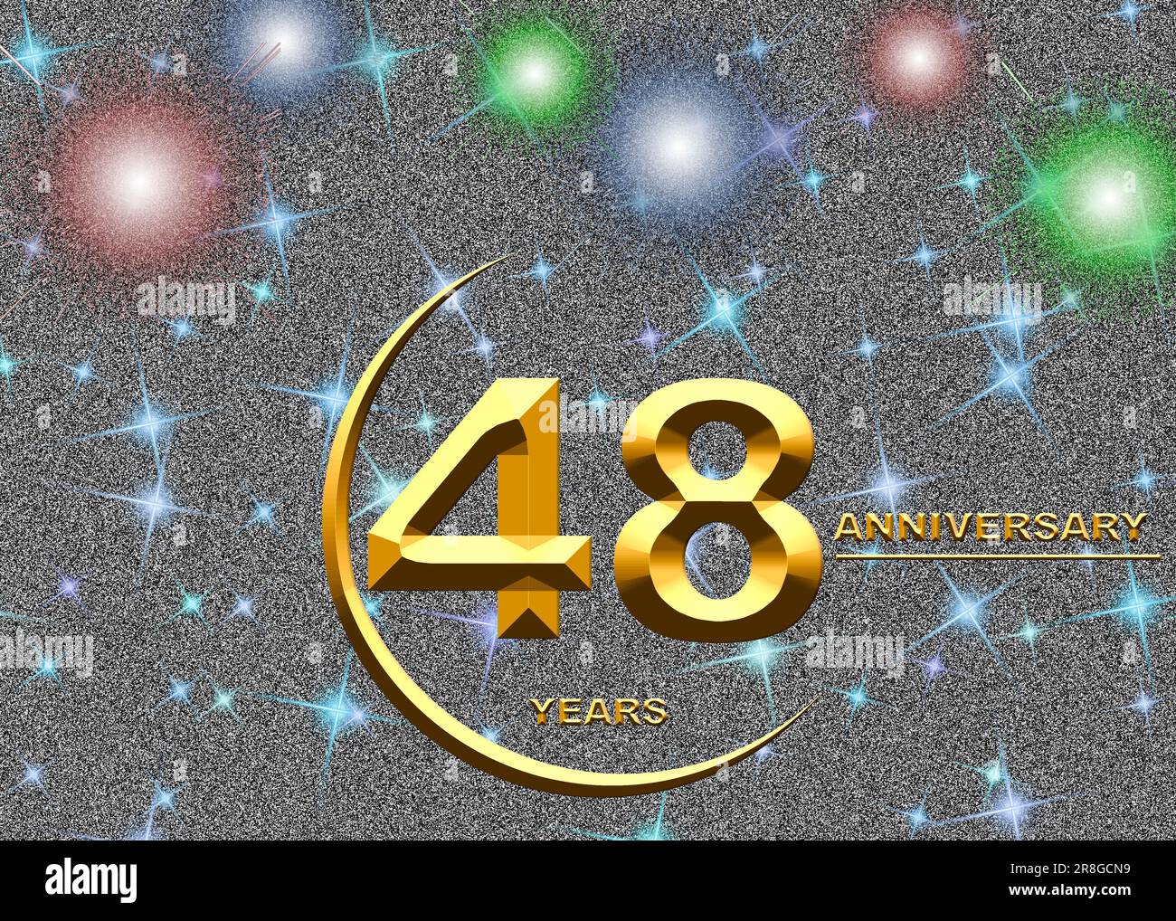 3d illustration, 48 anniversary. golden numbers on a festive background ...