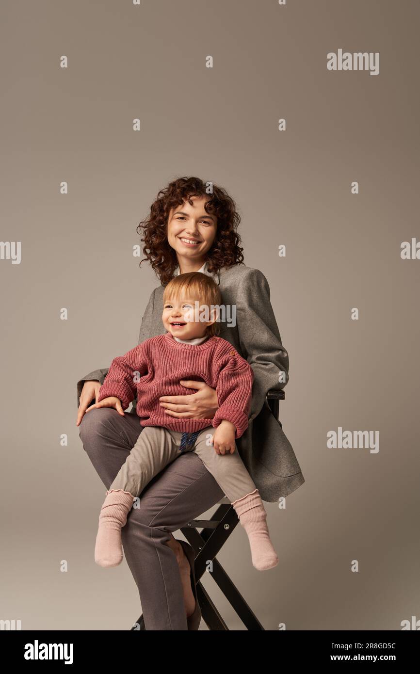 balanced lifestyle, growth and family, happy businesswoman sitting on ...