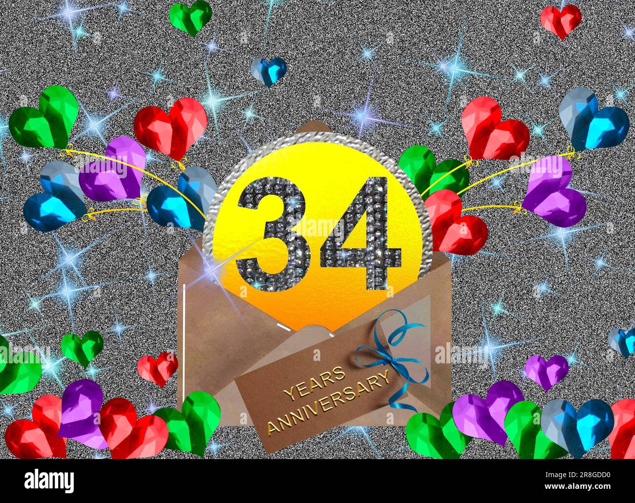 3d illustration, 34 anniversary. golden numbers on a festive background ...