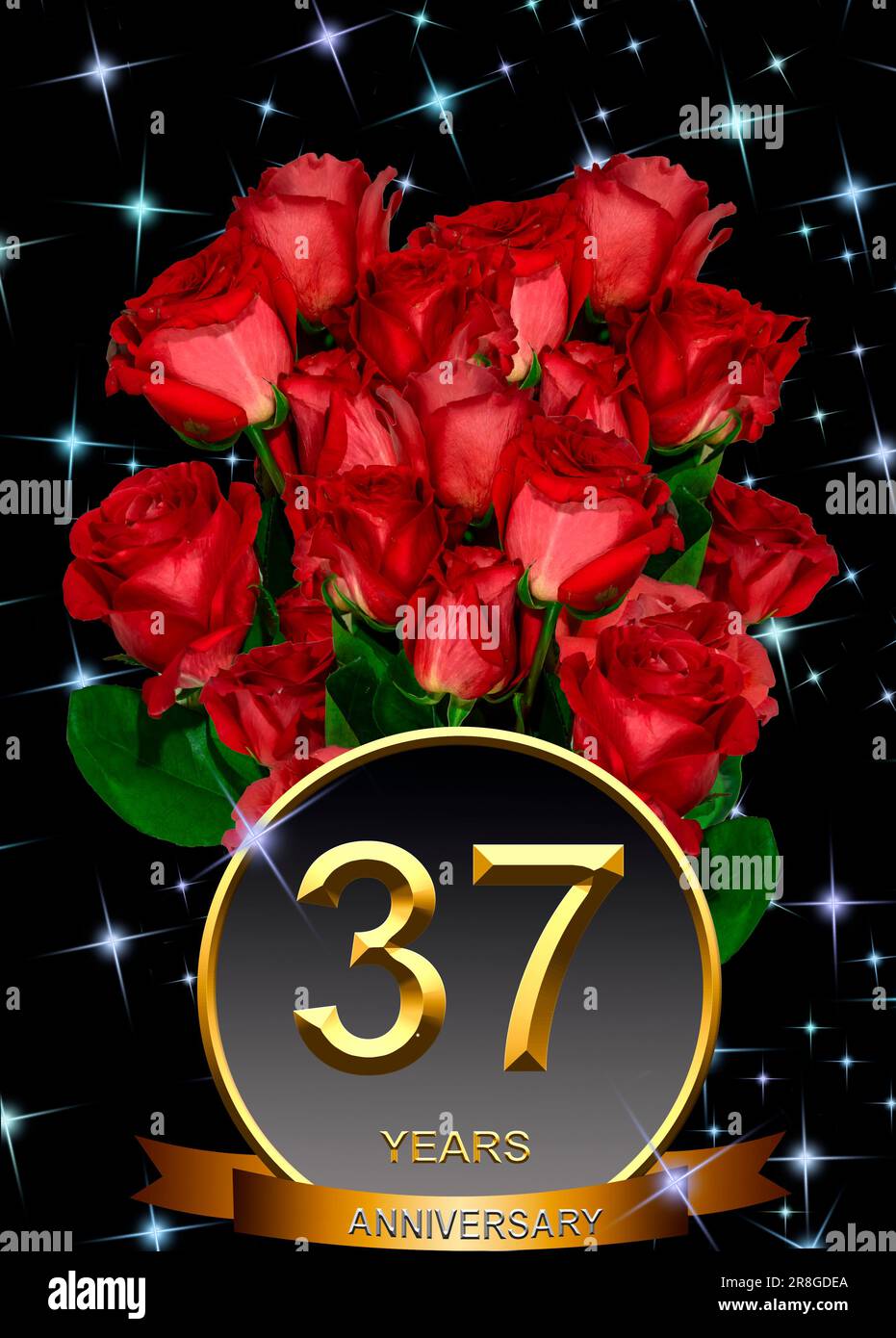 3d illustration, 37 anniversary. golden numbers on a festive background ...