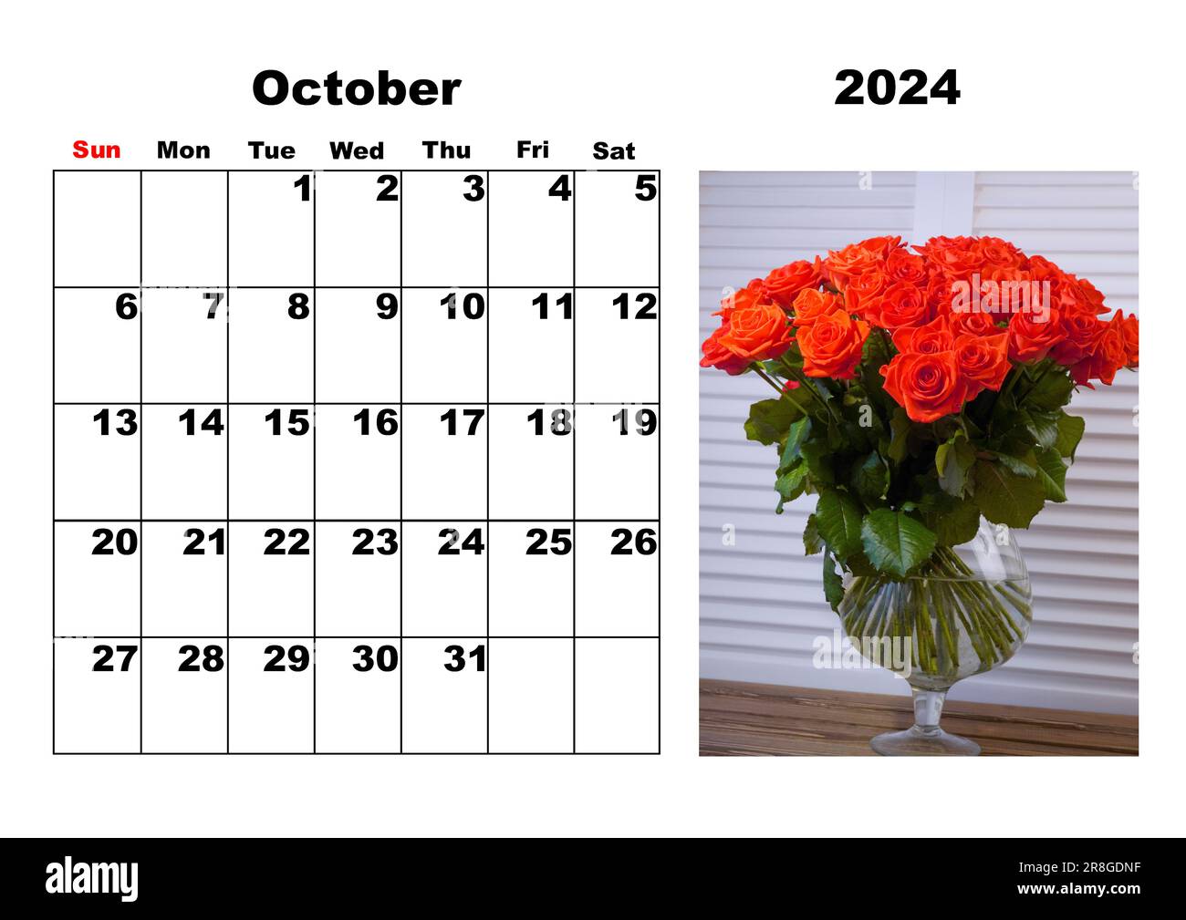 Calendar for 2024, October, with photo of flowers Stock Photo - Alamy