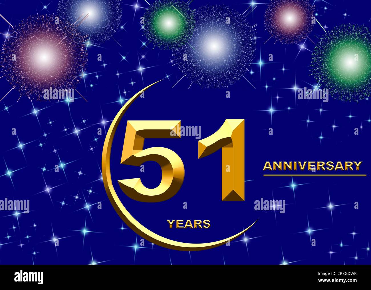 3d illustration, 51 anniversary. golden numbers on a festive background ...