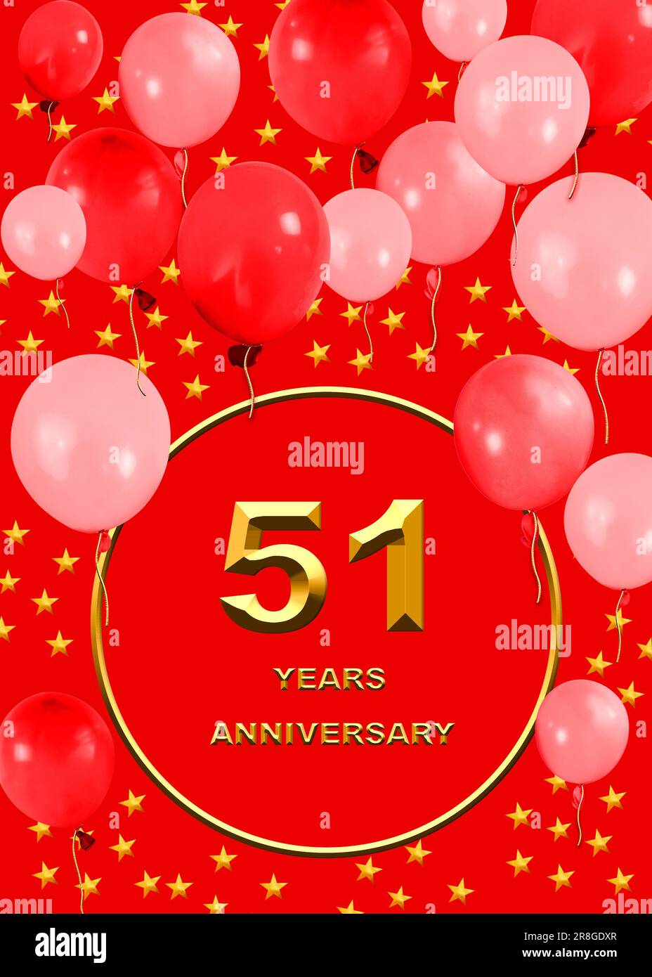 3d illustration, 51 anniversary. golden numbers on a festive background ...