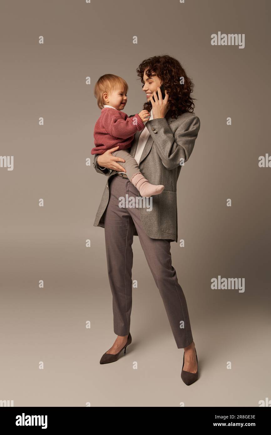 modern parenting, building successful career, empowered woman, cheerful ...