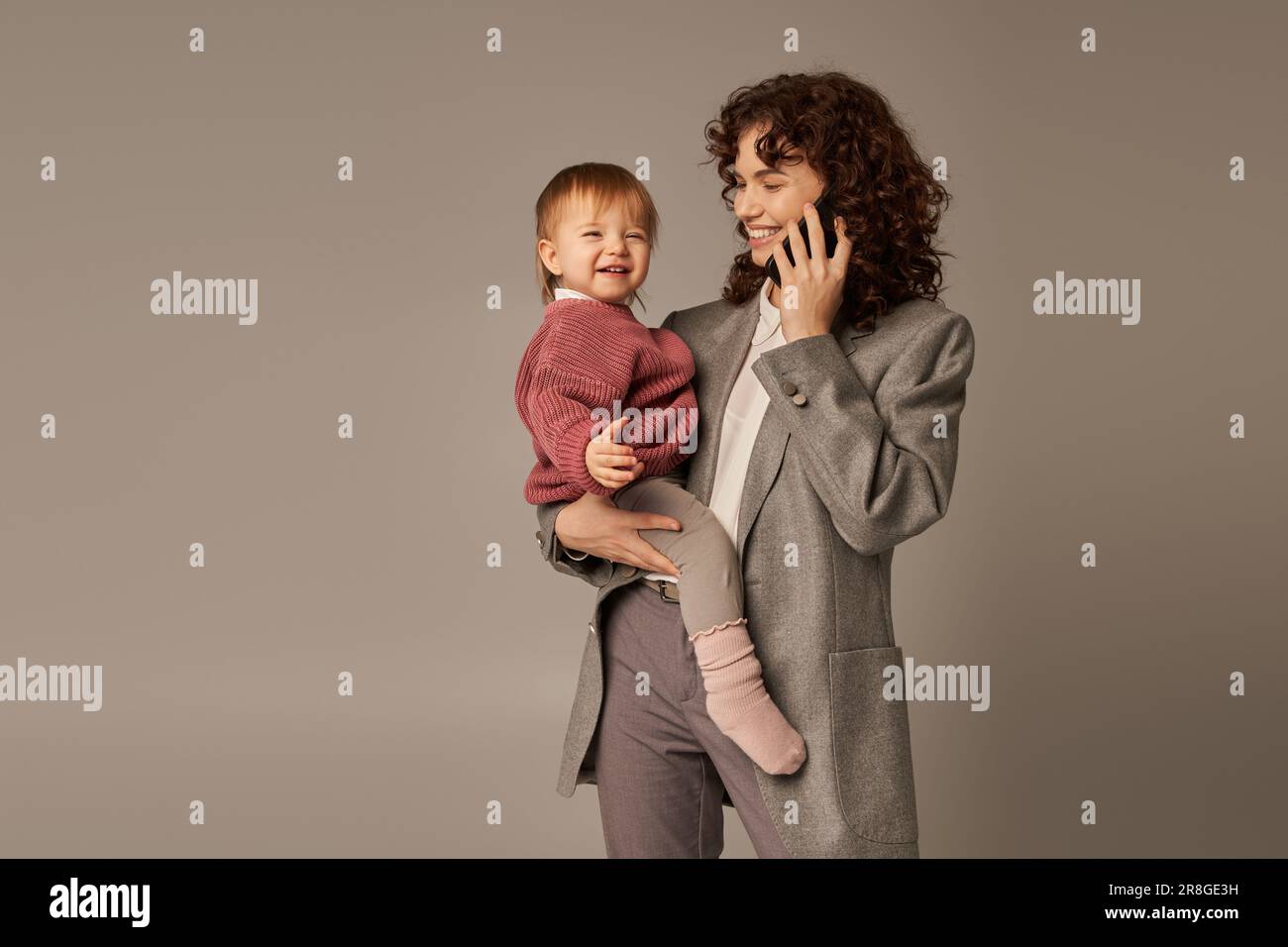 modern parenting, building successful career, empowered woman, cheerful ...