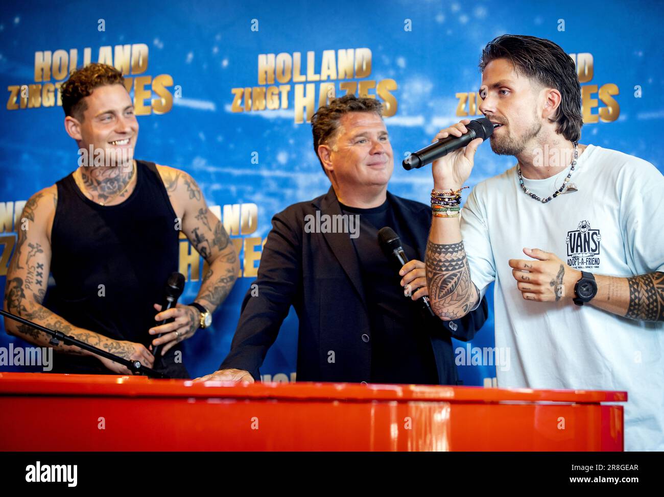 AMSTERDAM - 21/06/2023, Douwe Bob, Wolter Kroes and Andre Hazes during ...