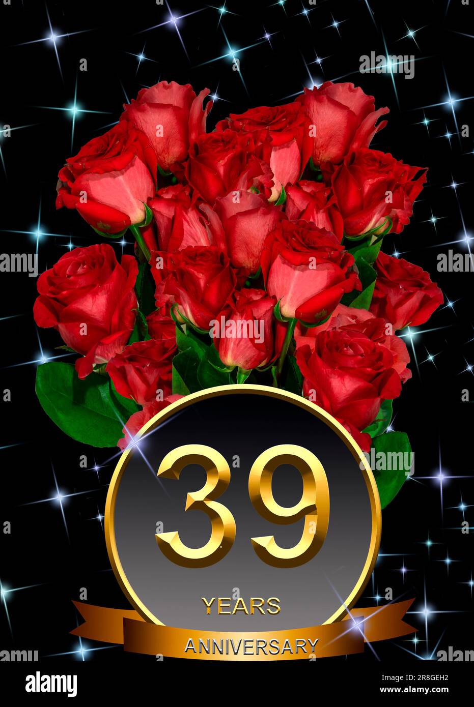 3d illustration, 39 anniversary. golden numbers on a festive background ...