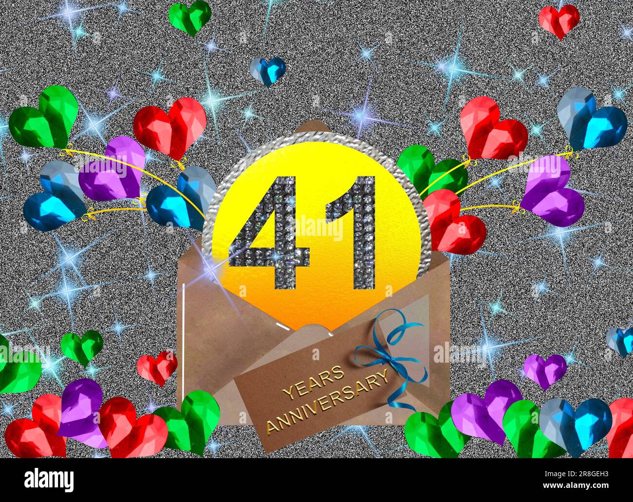 3d illustration, 41 anniversary. golden numbers on a festive background ...