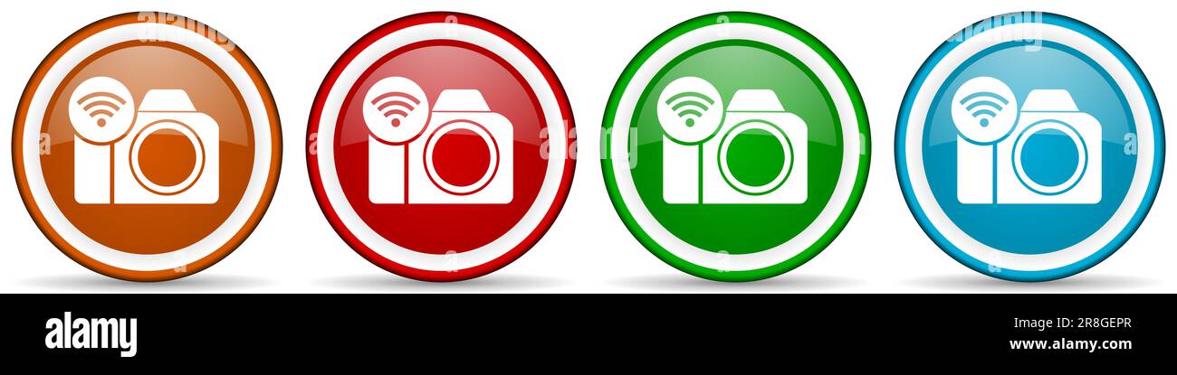 Photo camera, communication, wifi glossy icons, set of modern design ...