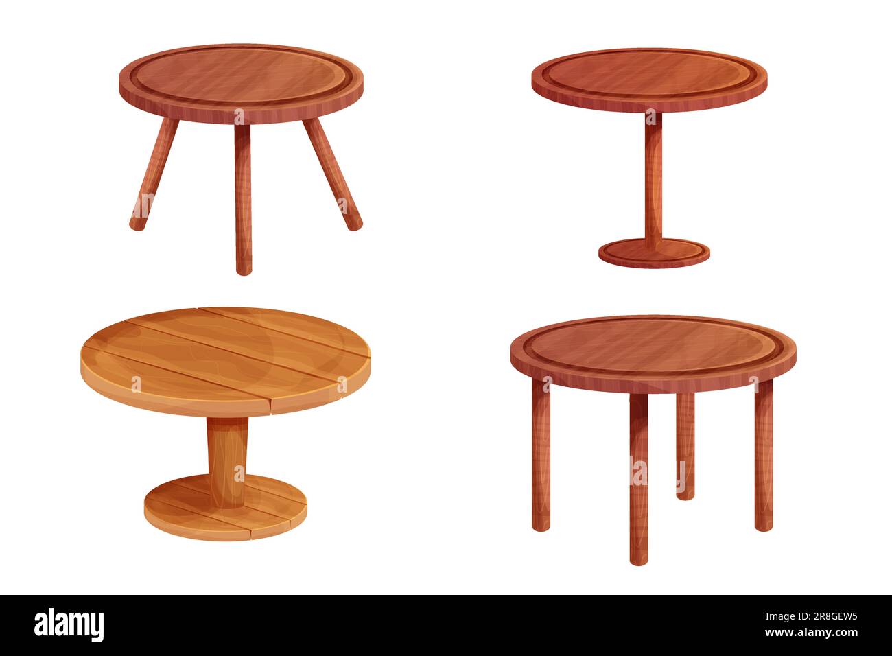 Wooden table round desk tectured in comic cartoon style isolated on ...