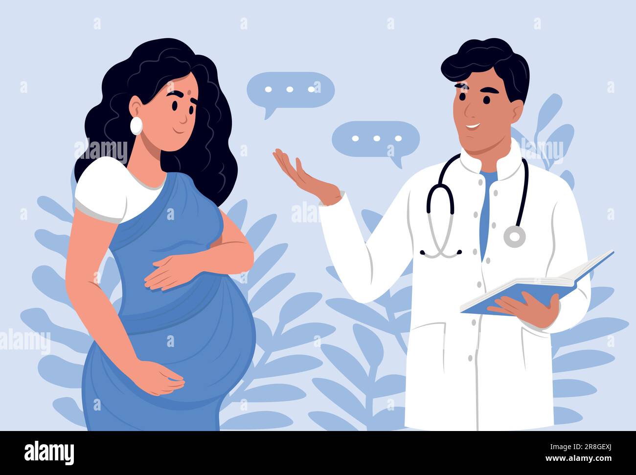 A doctor examines an Indian pregnant woman. Diagnosis and consultation ...