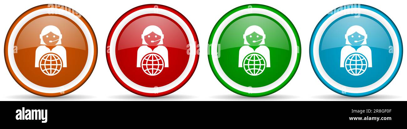 Global online customer service glossy icons, set of modern design ...