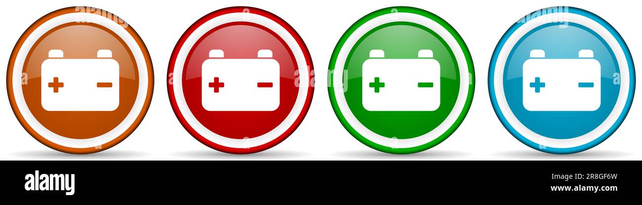 Battery, power storage glossy icons, set of modern design buttons for ...