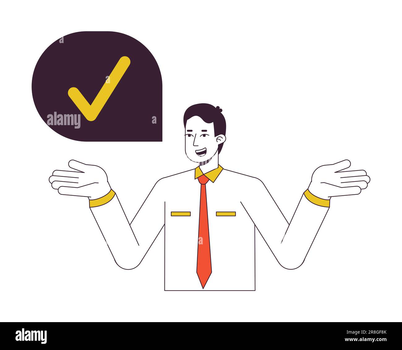 Office man with yes checkmark flat line concept vector spot ...