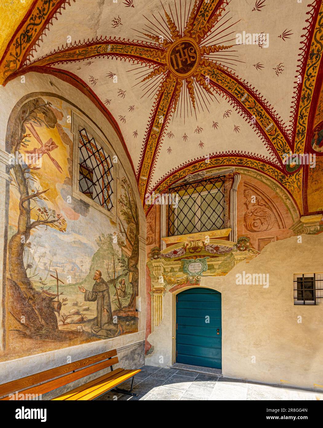 Cloister courtyard of capuchin monastery, pilgrimage church Madonna del ...