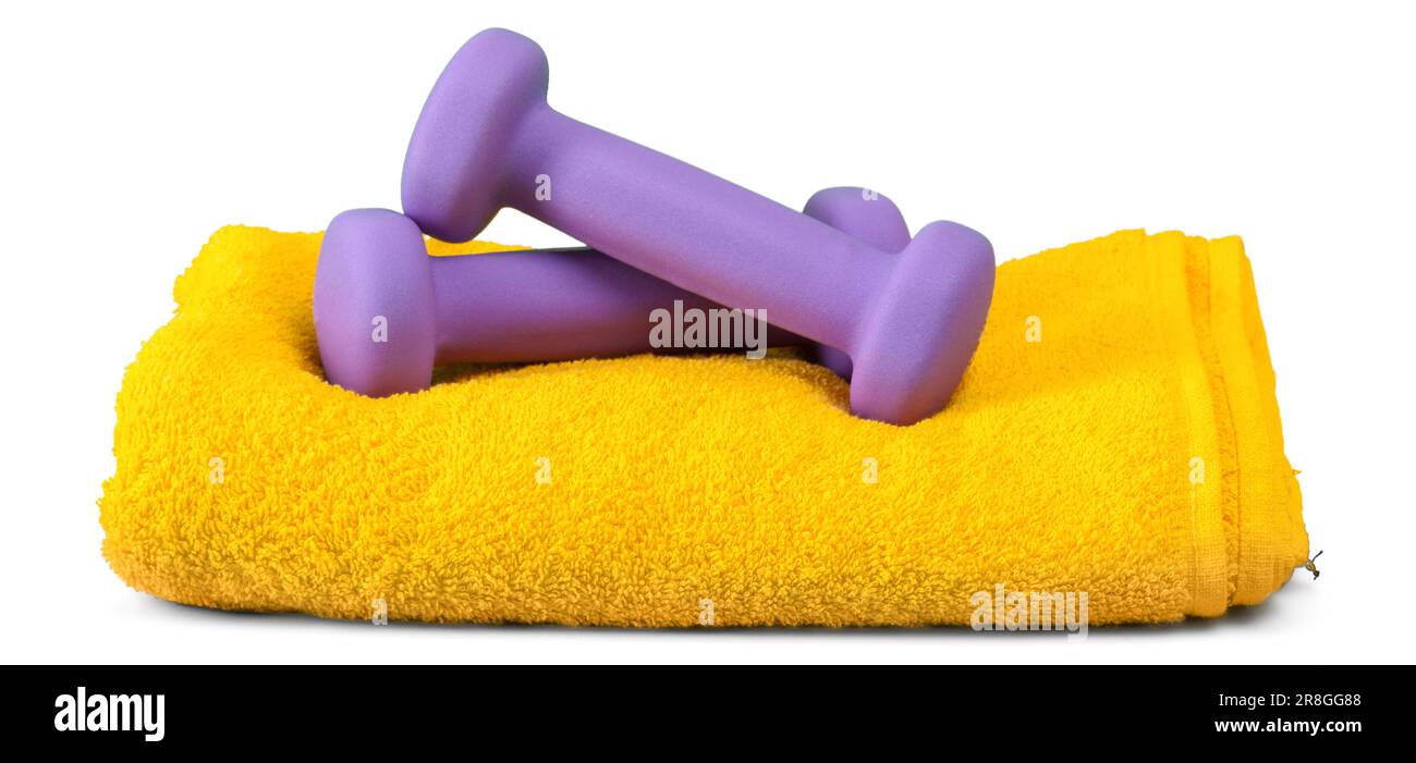 Dumbbells colorful white background Cut Out Stock Images & Pictures - Alamy