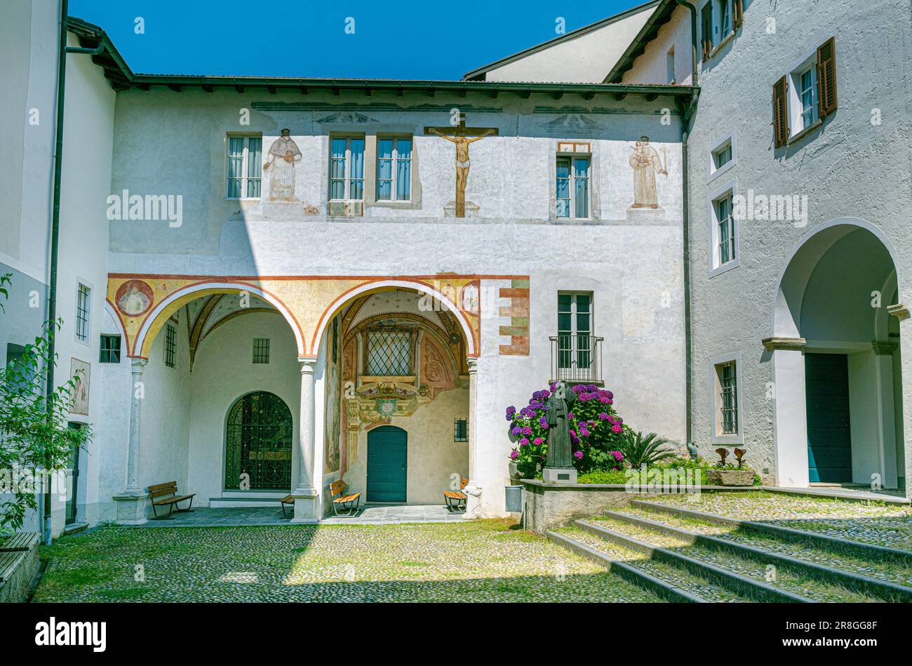 Cloister courtyard of capuchin monastery, pilgrimage church Madonna del ...